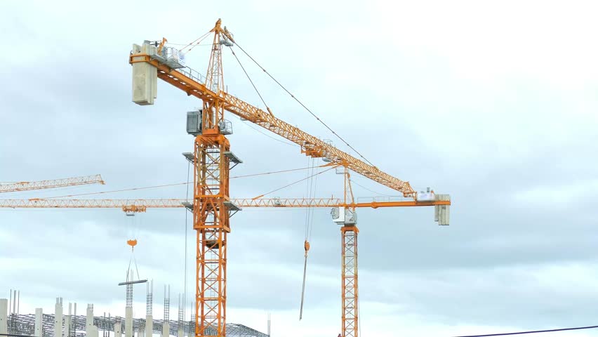 4K Video Time Lapse : Construction Site With Cranes And Blue Sky ...