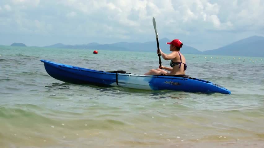 Woman Kayaking at Tropical Sea Stock Footage Video (100% Royalty-free ...