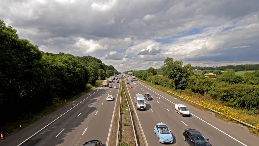 Stock video of motorway traffic overhead view from bridge: | 28790146 ...