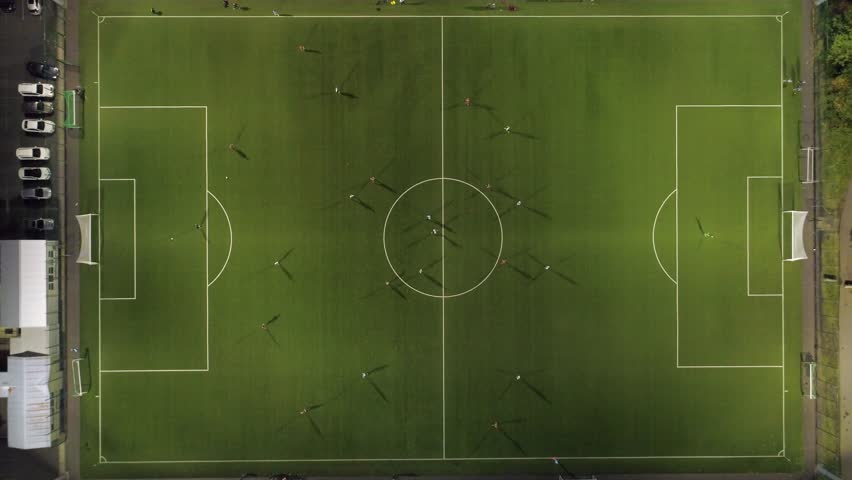 Aerial Vertical View Of Professional Football Team On The Field Stock ...