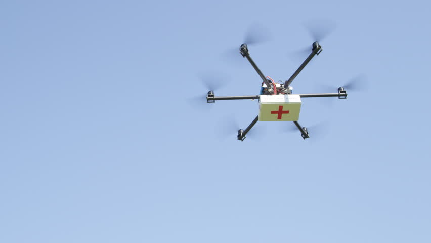 CLOSE UP: UAV Drone Delivery. Multicopter Rising And Flying With First ...