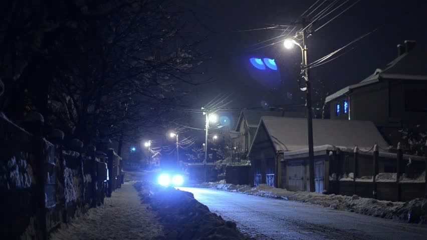 Snow Falling With Streetlight Beams At Night. Loop Able Snow Fall ...