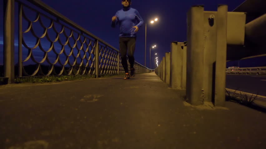 Sportsman Jogging at Night Outdoors Stock Footage Video (100% Royalty ...