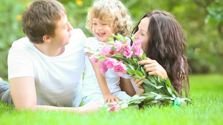 Happy Family Having Fun Outdoors In Spring Park Stock Footage Video ...