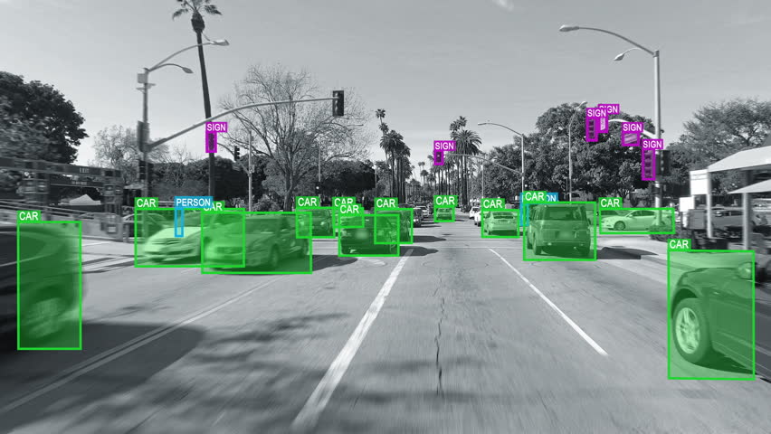 Autonomous Or Driverless Car Computer Vision. Object Detection System ...