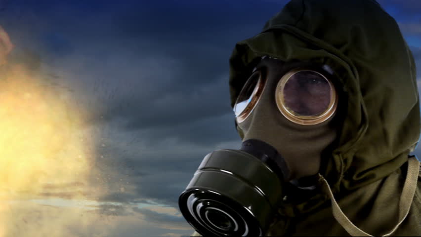 Smoke Rising Behind A Man In A Gas Mask Stock Footage Video 309907 ...