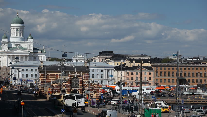 Stock video of helsinki cityscape, finland, cathedral, market square ...