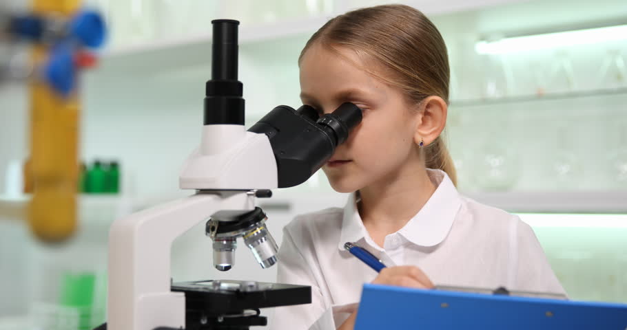 Child Using Microscope in School Stock Footage Video (100% Royalty-free ...