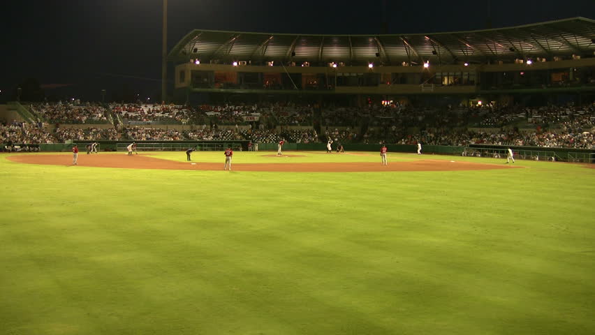 Video Of A Baseball Stadium At Night From The Outfield Fence. Night ...