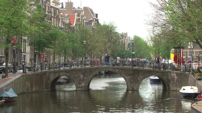 Iconic Arched Amsterdam Bridge Over Stock Footage Video (100% Royalty ...