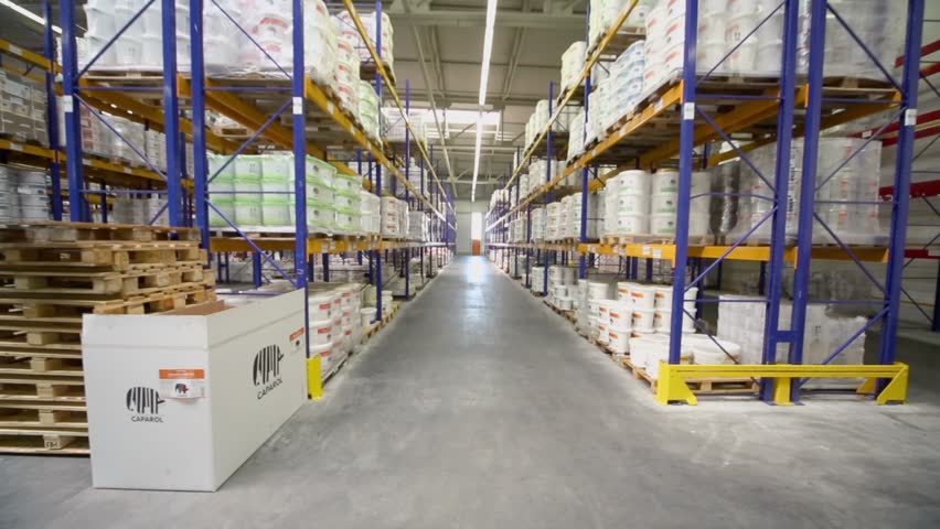 Loaders Transport Container With Paintwork On Warehouse Of Paint And ...