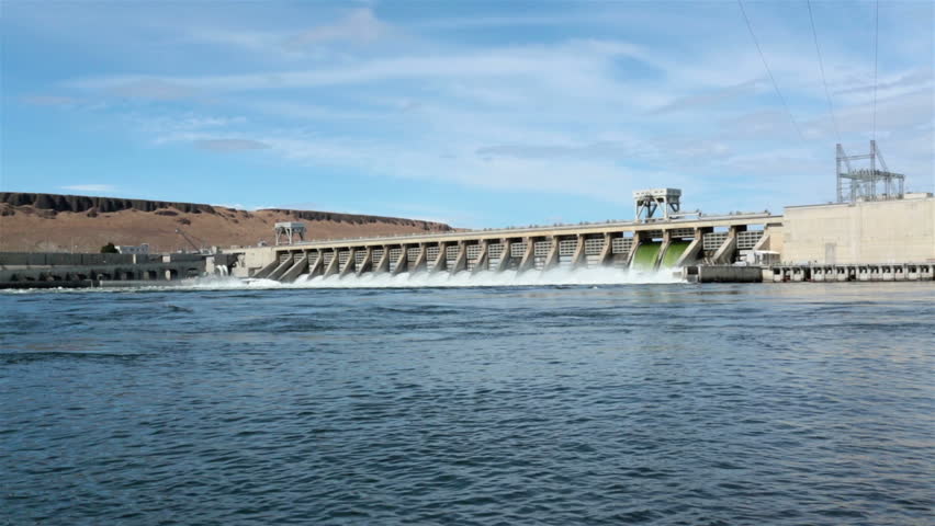 McNary Dam Columbia River Spillway Down Stream. 1.4-mile Concrete Dam ...