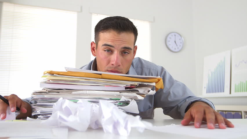 Frustrated Businessman At Work Overwhelmed With Work Stock Footage ...