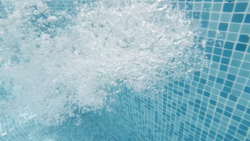 Bubbles Rising To The Surface. Slow Motion. Air Bubbles In Clear Blue ...