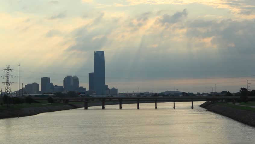A Section Of The Oklahoma City Riverwalk Or River Walk With A Tour Boat ...