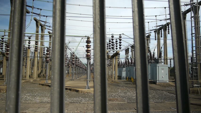 Electricity Substation. Camera Tracks Along Stock Footage Video (100% ...