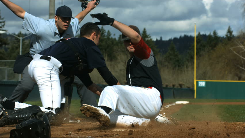 Overhead View Of Baseball Player Sliding Into Home Plate Stock Footage ...