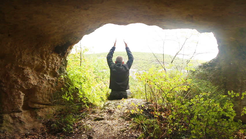 Yoga Meditation Breathing Exercises In High Mountain Cave Stock Footage ...
