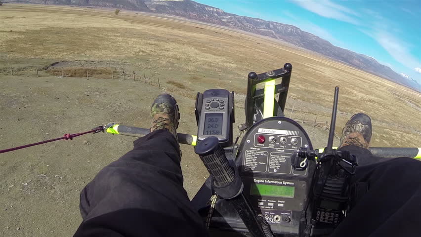 Aircraft Parachute Ultralight Over Farm Fields. Low Level Ultralight ...