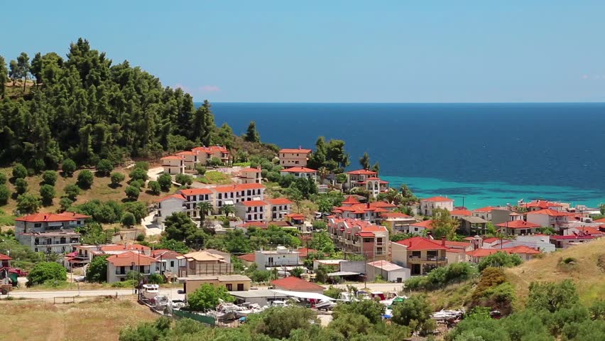 Stock Video Clip of Nea Skioni village, Kassandra peninsula, Chalkidiki ...