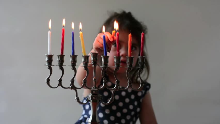 Jewish Girl Lit Hanukkah Menorah Stock Footage Video (100% Royalty-free ...