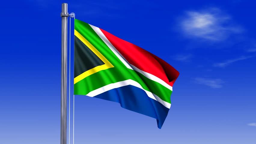South African Flag Waving Against Time-lapse Clouds Background Stock ...
