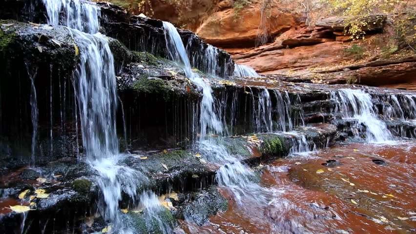 Mountain Creek Waterfall with Yellow Stock Footage Video (100% Royalty ...