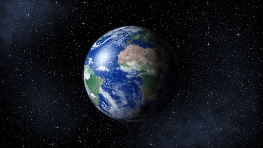 Planet Earth Revolving Against A Background Of Stars. City Lights Can ...