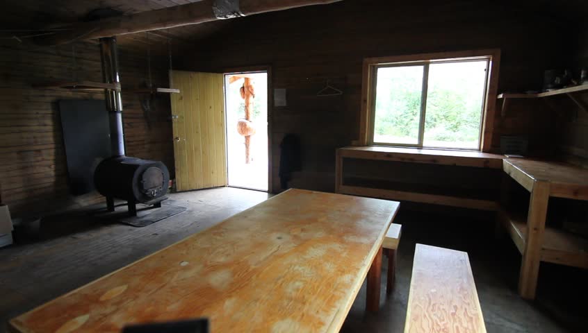 Wood Winter Snow Trees Cabin. Interior Of Cabin With Wooden Walls ...