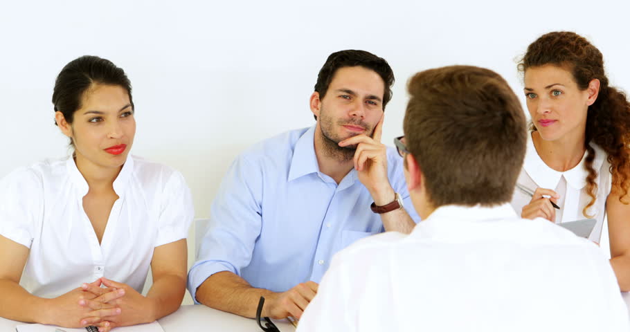 Stock video of interview panel listening to job applicant | 5935286 ...