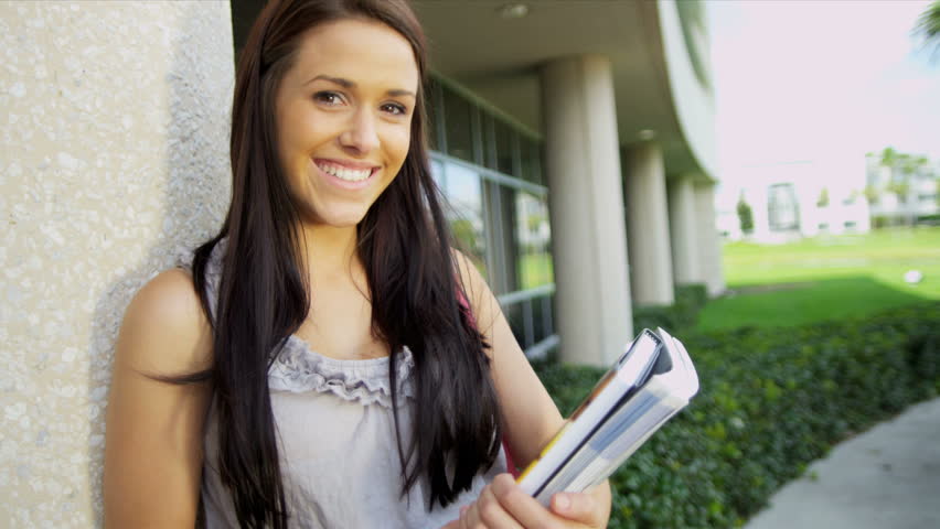 Portrait Young Caucasian Female Student Using Wireless Tablet Outside ... Portrait Young Caucasian Female Student Using Wireless Tablet Outside ...