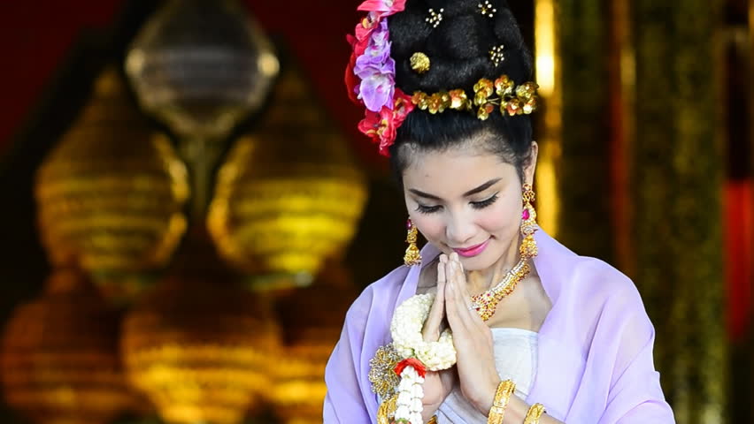 Thai Woman Salute Of Respect In Traditional Costume Of Thailand Stock ...