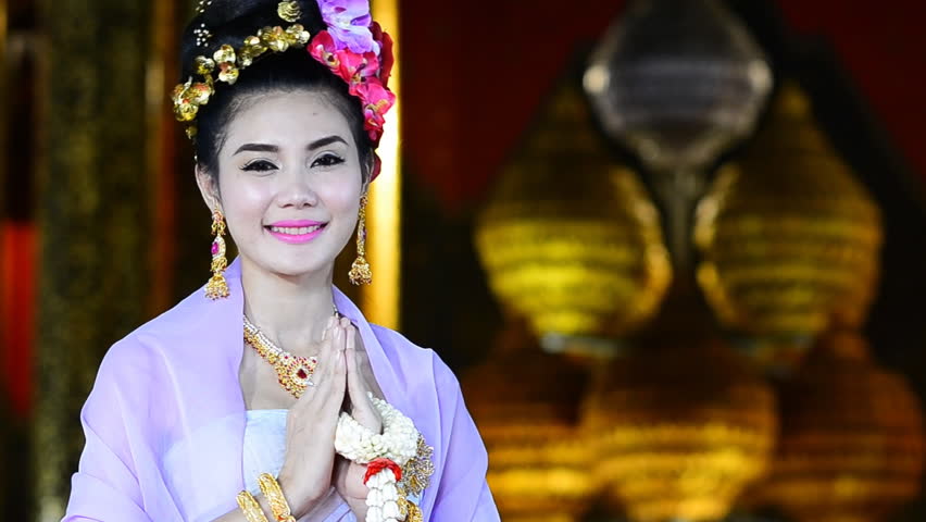 Thai Woman Salute Of Respect In Traditional Costume Of Thailand Stock ...