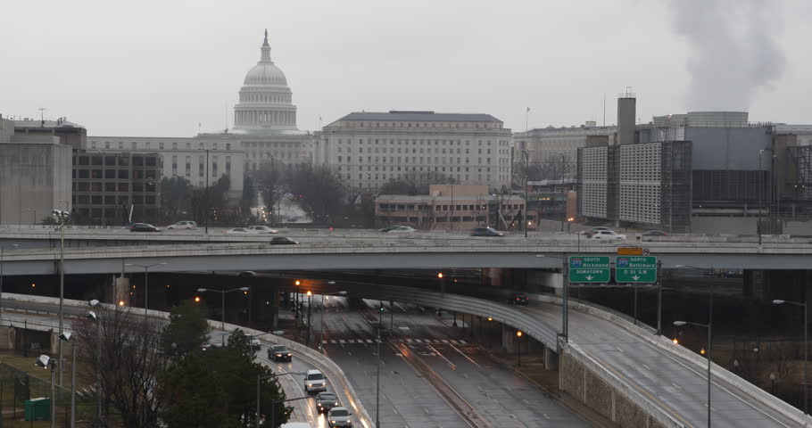 Aerial View Southeast Freeway US Capitol Washington DC, Crowded Traffic ...