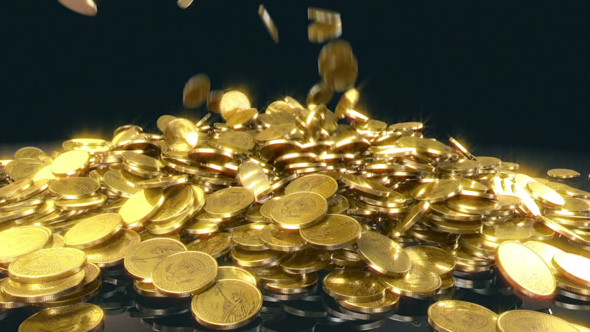 Coins Fall In Slow Motion. High Quality Dollar Coins Falling ...