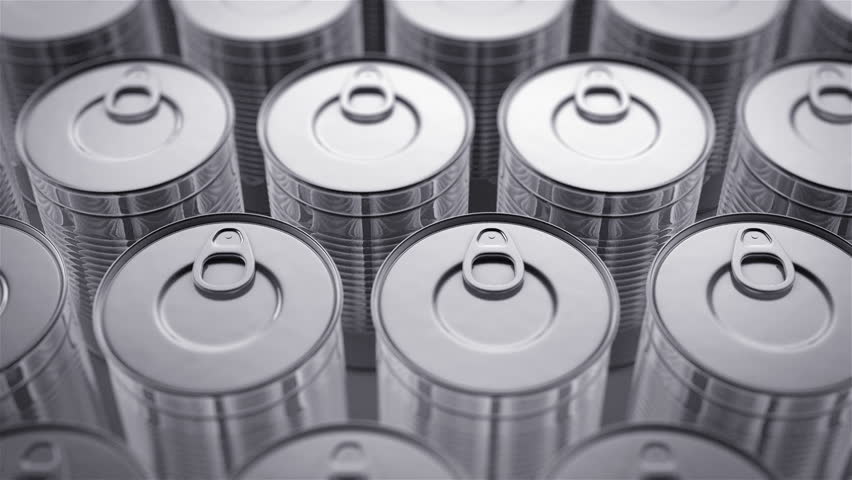 Walk Past Soda Cans, Close Up, Tabs Shining, Lined Up For Display At ...