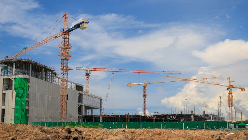 Time Lapse Of Building Under Construction, Crane And Bamboo Scaffolding ...