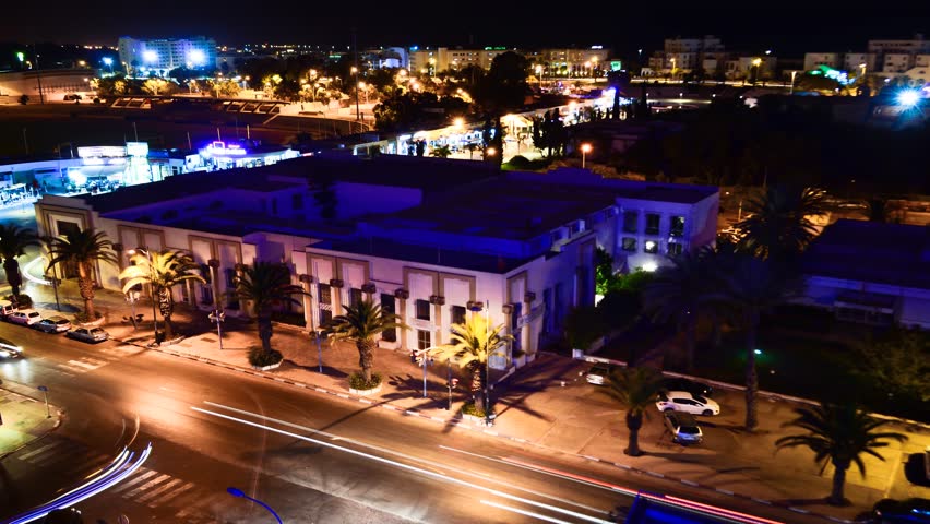 AGADIR, MOROCCO - CIRCA 2012: Time Lapse Of Agadir City Centre At Night ...