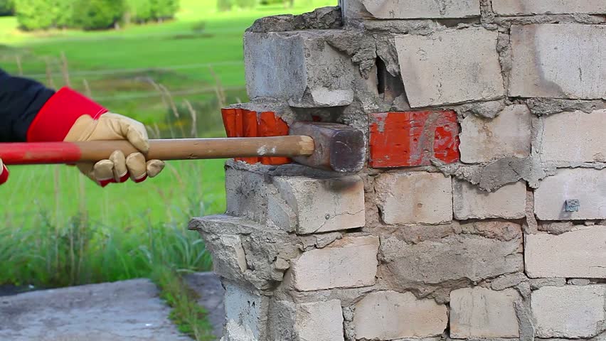Man with Sledge-hammer Destroying Wall Stock Footage Video (100% ...