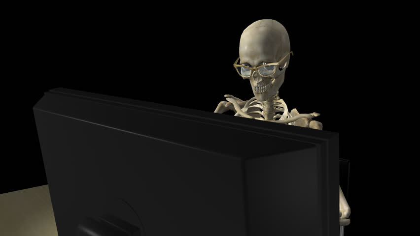 Skeleton Working On Computer - Front Side - Long Angle - Alpha Channel ...