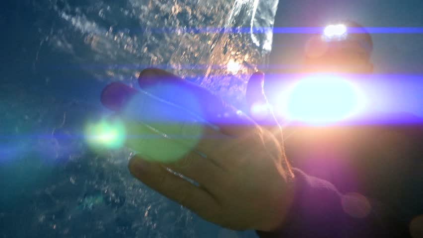 Investigator Walking Inside Glacier Cave Exploring Ice Holding ...