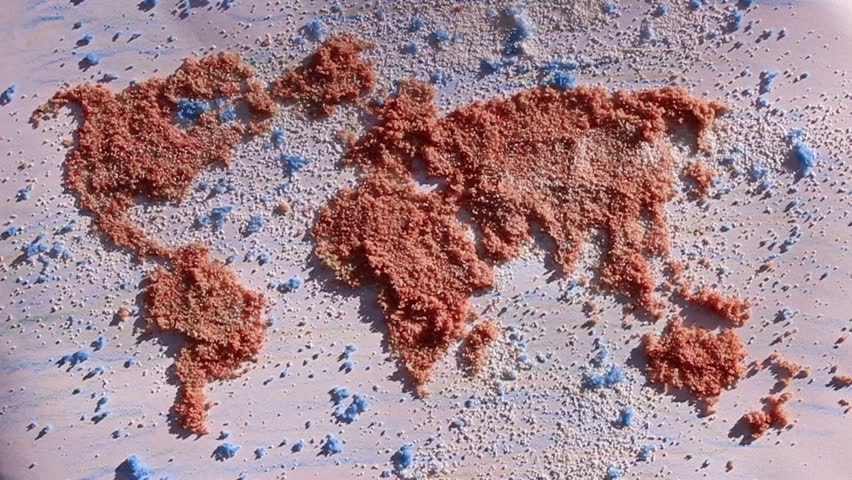 Global Map Sand-drawing Appears. Made Stock Footage Video (100% Royalty ...