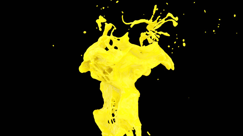 Close-up View Of Yellow Paint Splash In Slow Motion, Isolated On Black ...