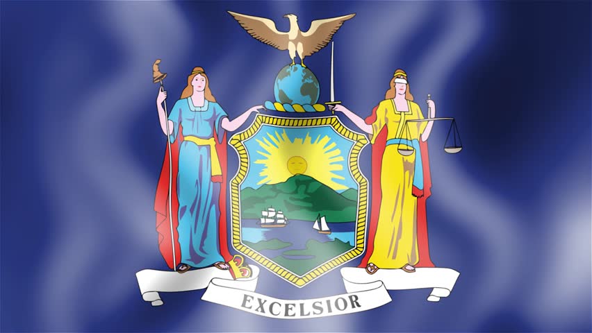 Waving Flag Of The US State Of New York With The Official Coat Of Arms ...