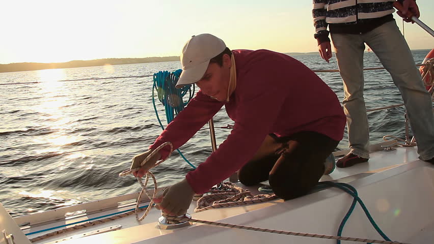 Young Guy Sailor Securing Rope Stock Footage Video (100% Royalty-free ...
