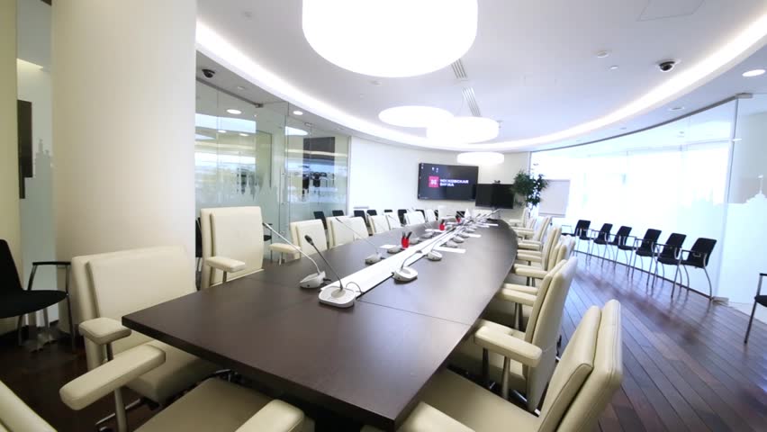 MOSCOW, RUSSIA - APR 10, 2014: Meeting Room With Big Conference-table ...
