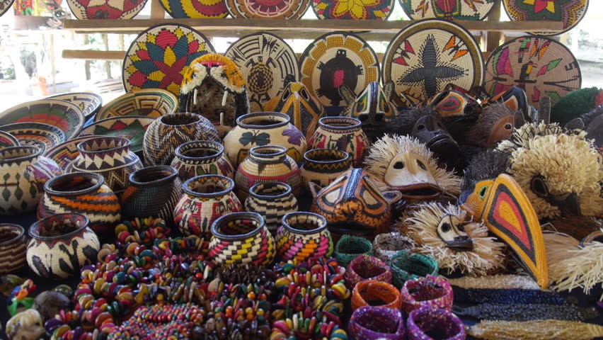 Stock Video Clip of Close up of traditional Embera crafts and ...