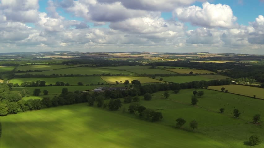 Aerial View Of UK Countryside And Farmland In Summer. High Above Green ...