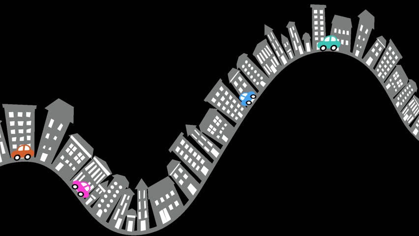 Animated Loop Cartoon Illustration Of Traffic Moving Along A Steep ...