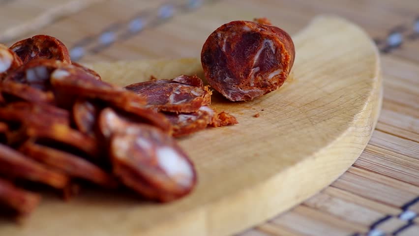 Chorizo Sausage Of Spain On A Turntable Stock Footage Video 6030410 ...